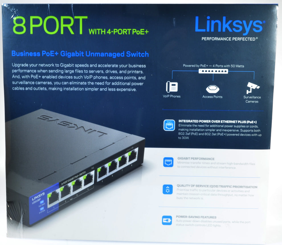 Linksys LGS108P 8 Port PoE Unmanaged Switch Gigabit 50 Watt UK Plug ...